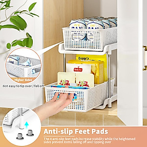 RIKOJUXI Bathroom Organizer with Dividers, 2Pcs 2 Tier Stackable Under Sink Organizers and Storage Cabinet Organizers for Bathroom Kitchen Pantry Organization and Storage, Medicine Cabinet Organizer