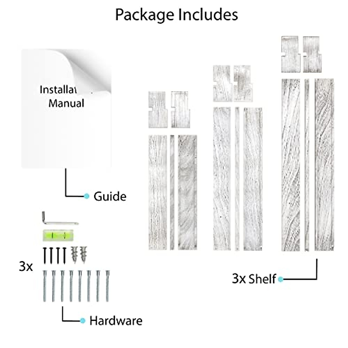 brightmaison Polynez 36"-30"-24" Kids Bookshelf for Wall, Nursery Books Shelves Wall, Kitchen Shelves, Floating Shelves for Wall Decor, Burnt White, Set of 3