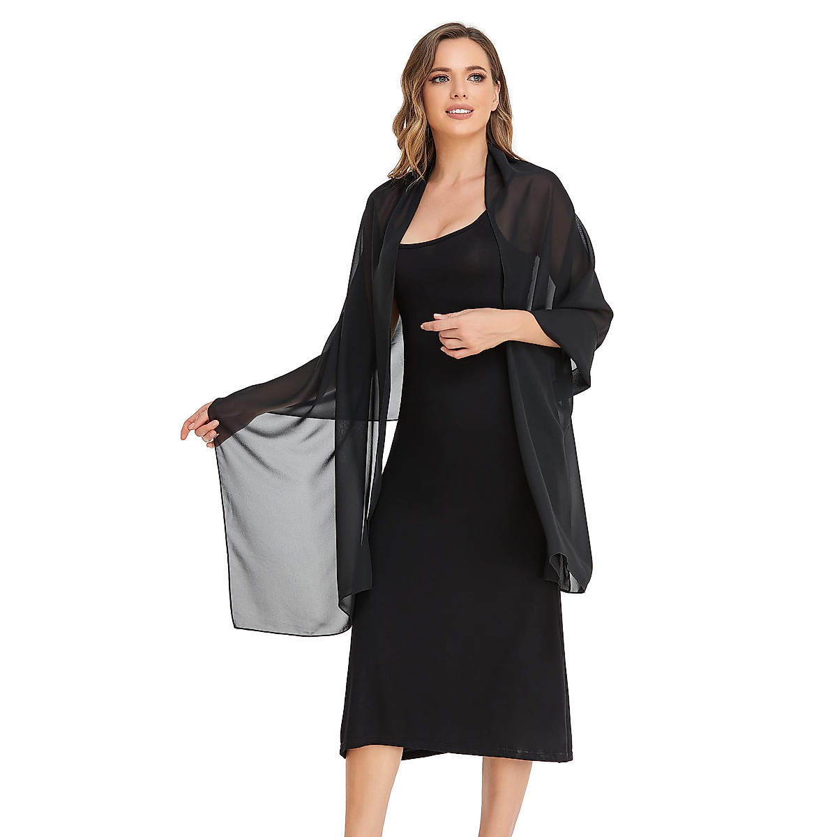 Pukguro Black Shawl Sheer Women Chiffon Evening Wraps Elegant Soft Silky Weddings Bridal Scarf Black 79 * 18''