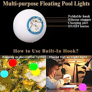 Floating Pool Lights,Rechargeable LED Color Changing Pool Lights That Float,3 Inch LED Pool Light with Remote & Hook for Swimming Pool Pond Spa Bath Garden,Hot Tub Accessories,Pool Party Decorations