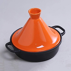 JINXIU Casserole 7.9In Cast Iron Tagine, Enameled Cast Iron Tangine with Ceramic Lid for Different Cooking Styles Tagine Pot Casserole Pot for Home Kitchen (Color : Orange)