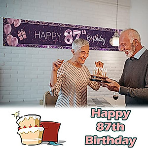 PAKBOOM Happy 87th Birthday Backdrop Banner Cheers to 87 Years Old Decorations Party Supplies Sign Pink