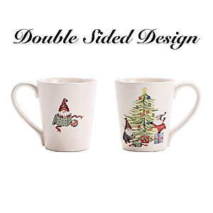 Bico Christmas Gnomes and Christmas Tree Ceramic Mugs, Set of 4, for Coffee, Tea, Drinks, Microwave & Dishwasher Safe