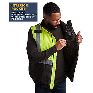 Bass Creek Outfitters Men's Safety Vest - High Visibility Workwear Insulated Construction Vest with Reflective Tape (M-XXL), Size Large, Hi Vis Yellow