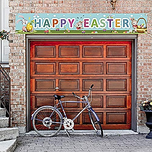 Happy Easter Banners, Welcome Spring Easter Themed Party Banner, Lawn Sign Backdrop Banner for Indoor Outdoor Easter Party Supplies(9.8 x 1.5ft)