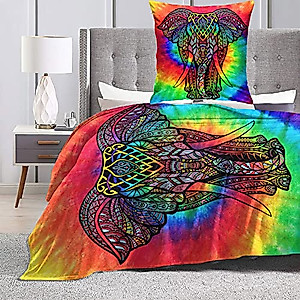Voudlye Elephant Blankets Throw Tie Dye Rainbow Blanket 60"x50" for Women Men and Kids Comfort Warmth Soft Plush Throw for Bed Bedroom Sofa