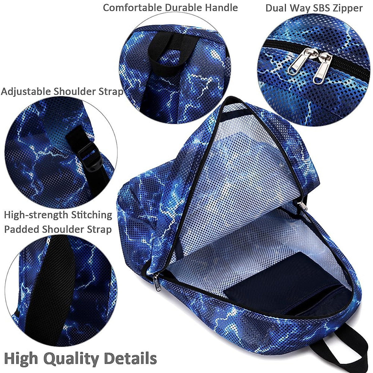 Meisohua Mesh Backpack for Boys Lightning Blue School Backpack for Kids Boys 2 in 1 Set See Through Casual Backpack for Teen Boys Girls