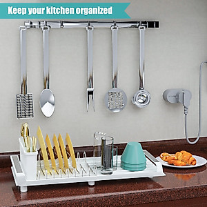 Extendable Dish Drying Rack,Space-Saving Multifunctional Compact Dish Racks for Kitchen Counter,in Sink Small Dish Drying Rack, Auto-Drain Stainless Steel Dish Strainers with Utensil Caddy (White)