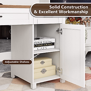 Vabches Farmhouse 47" Desk, Executive I-Shape with 3 Drawers, Storage Cabinet, Hutch, Charging Hub for Home Office