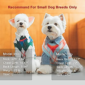 Fleece Dog Sweater - Classic Plaid Dog Sweater, Patchwork Doggies Fall Winter Sweatshirt Soft Warm Puppy Clothes for Small Medium Dogs Girls Boys Green