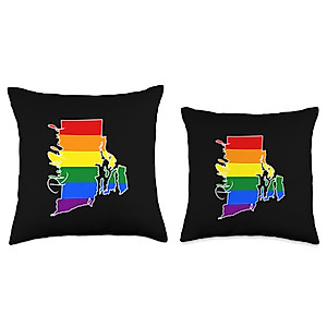 Rhode Island Map USA State Rainbow Pride Flag Rhode Island Map USA State Rainbow Flag Pride Month Throw Pillow, 18x18, Multicolor