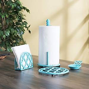 Lattice Countertop Paper Towel Holder, Cast Iron, By Home Basics, (Turquoise) | Contemporary Paper Towel Holders | With Non-Skid Feet and Tear-Arm