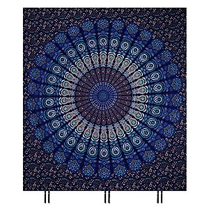 SHIRANYA 100% Cotton Sea Green Mandala Duvet Cover Set Queen 3 Piece Indian Ethnic Reversible Bohemian Floral Design Bedspread Blanket (1 Duvet Cover+2 Pillowcases, Size-88x82 inch)