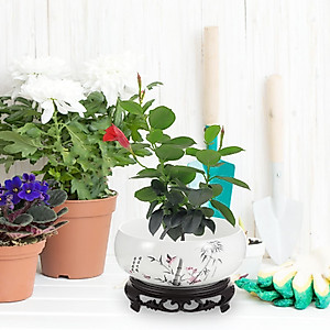 Ceramics 水培花盆圆形多肉植物花盆睡莲碗带支架水仙种植碗仙人掌花盆适用于家庭办公室花园/393