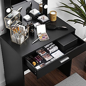 Reettic Makeup Vanity Table with Lighted Mirror, Vanity Desk with Drawers, Bedroom Dressing Table,9 LED Blubs & Adjustable Brightness, for Women, Mother, Girls, Black RSZT102B