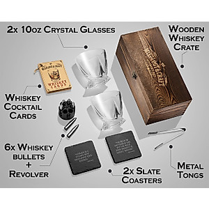 Mixology Whiskey Stones Gift Set for Men - Pack of 2, 10 oz Glasses w/ 6 Stainless Steel Chilling Bullets, 2 Coasters, Tongs, Cocktail Cards & Box - Bourbon Gifts for Birthday, Wedding, or Anniversary