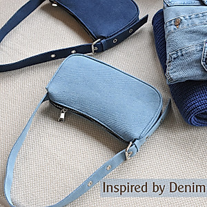 Denim 90s Shoulder Handbag Classic Women Purse with Grommets Adjustable Shoulder Strap Jeans Style Bag (Blue)