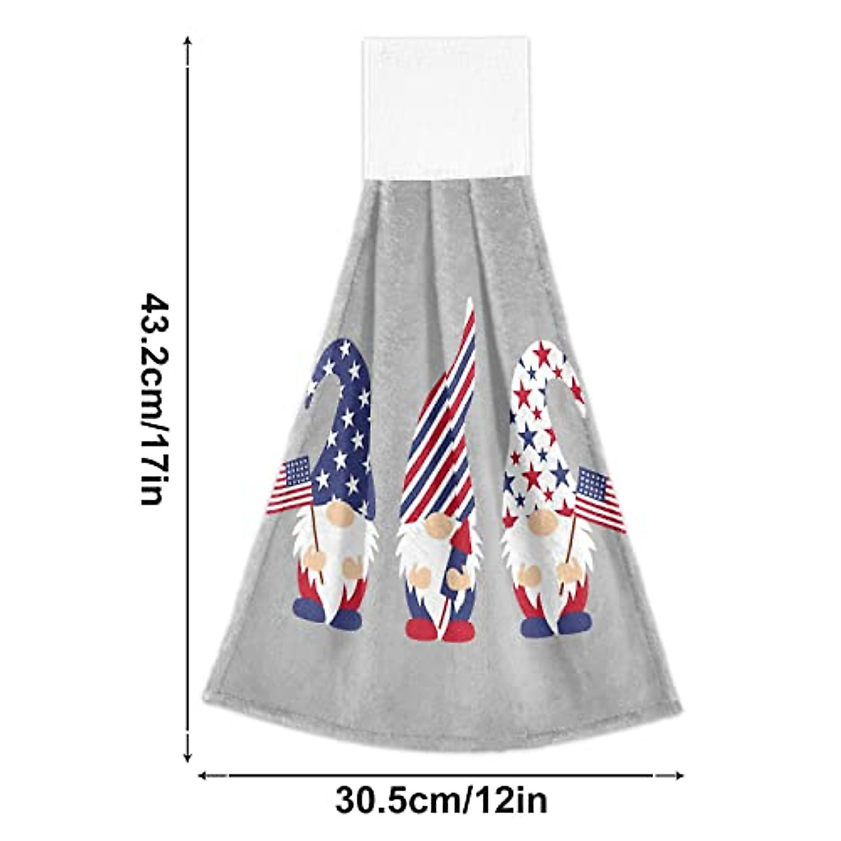 Vnurnrn Patriotic 4th of July Gnomes American Flag Hanging Tie Towels Absorbent Hand Towel with Hook & Loop for Kitchen Bathroom 2 Pieces
