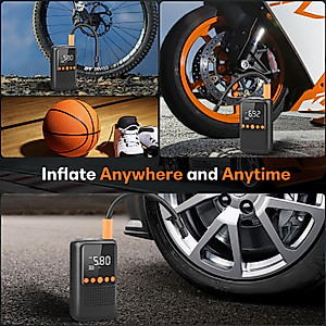Electric Tire Inflator Portable Air Compressor - Cordless Air Pump for Car Tires Bike Tires - Bicycle Pump with Air Pressure Gauge