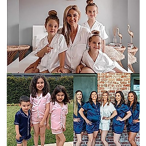 SWOMOG Family Pjs Matching Sets Satin Womens Pajama Sets Silk Pjs 2 Piece Short Sleeves Lace Button Up Pj Silky Loungewear Pink