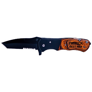 Personalized Pocket Knife For Men, Automatic Spring Assisted Tactical Switchblade Folding Knives With Belt Clip, Sharp Blades, Rosewood Custom Laser Engraved Gifts for Him, 1 Pc, EngraveMyMemories