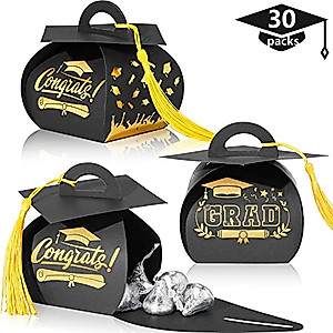 30 Pieces Graduation Cap Gift Box Graduation Party Favors Graduation Candy Box Treat Box with Gold Tassel Graduation Centerpieces for Tables 2022 Graduation Decorations Grad Party Supplies (Black)