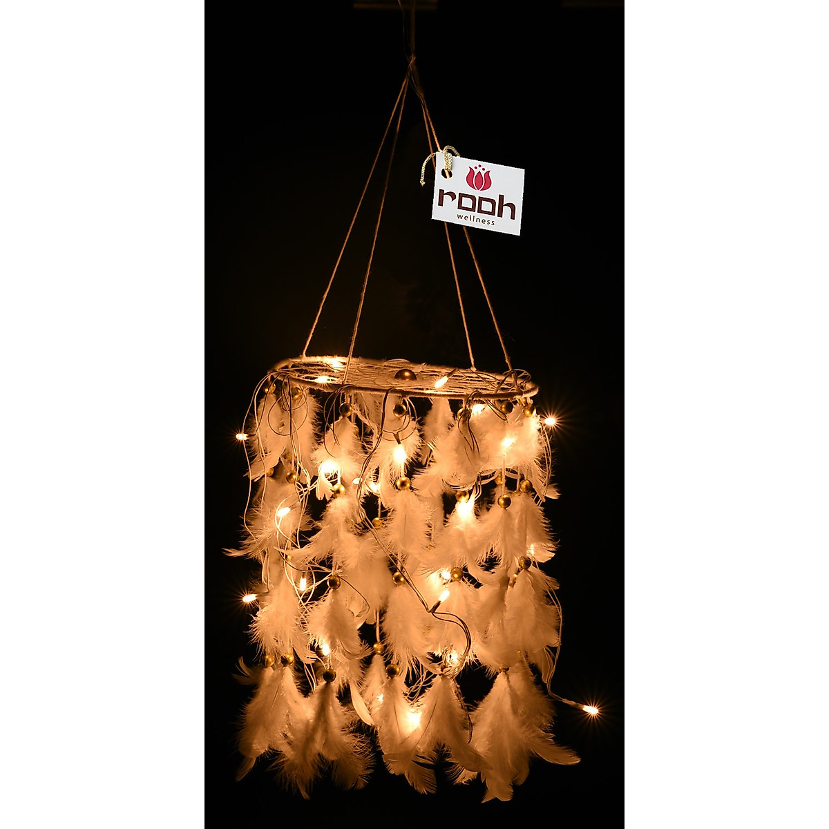 Rooh Dream Catcher ~Classic White Light ~ Handmade Mandala Hangings for Positivity (Use as Home Decor Asscent, Wall hangings, Garden, Outdoor, Bedroom, Christmas, Thanks Giving, Valentines) (Large)