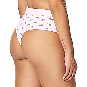 Calvin Klein Women's CK One Micro High-Waist Thong Panty, Sleeping Star Print Pearly Pink, X-Large