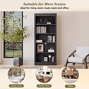 Modern 83" Tall Bookshelf Suite, 5 Tier Bookshelf with Adjustable Shelves, Storage Organizer for CDs/Books/Movies, Free Standing Wood Book Shelves Suite for Living Room Study Room Office, Black