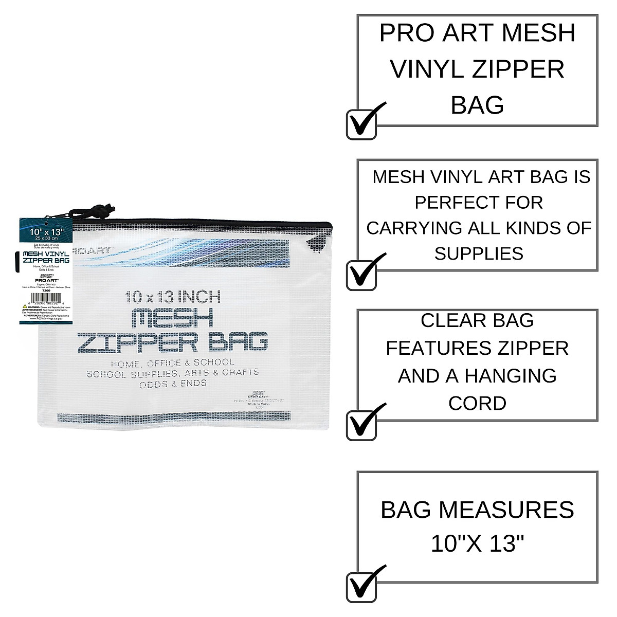 Pro Art Vinyl, 10-inch x 13-inch Mesh Bag with Zipper, Transluscent