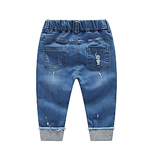 KIDSCOOL SPACE Baby Ripped Jean,Toddler Elastic Waist Distressed Denim Pants,Light Blue,12-18 Months