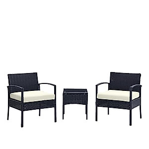 Manhattan Comfort Noli Steel Rattan 3-Piece Patio Conversation Set with Cushions, Cream