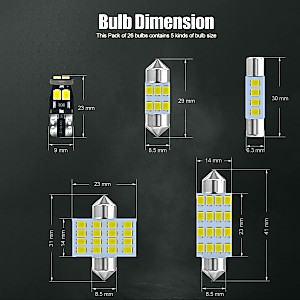EBAIFUN 26-Pack 6000K White 12V DE3175 6411 T10 2825 6612F 6615F 31mm 41mm LED bulb Kit for Car Truck Interior Map Dome Vanity Mirror Sun Visor Light Cargo Trunk Door Courtesy License Plate Light