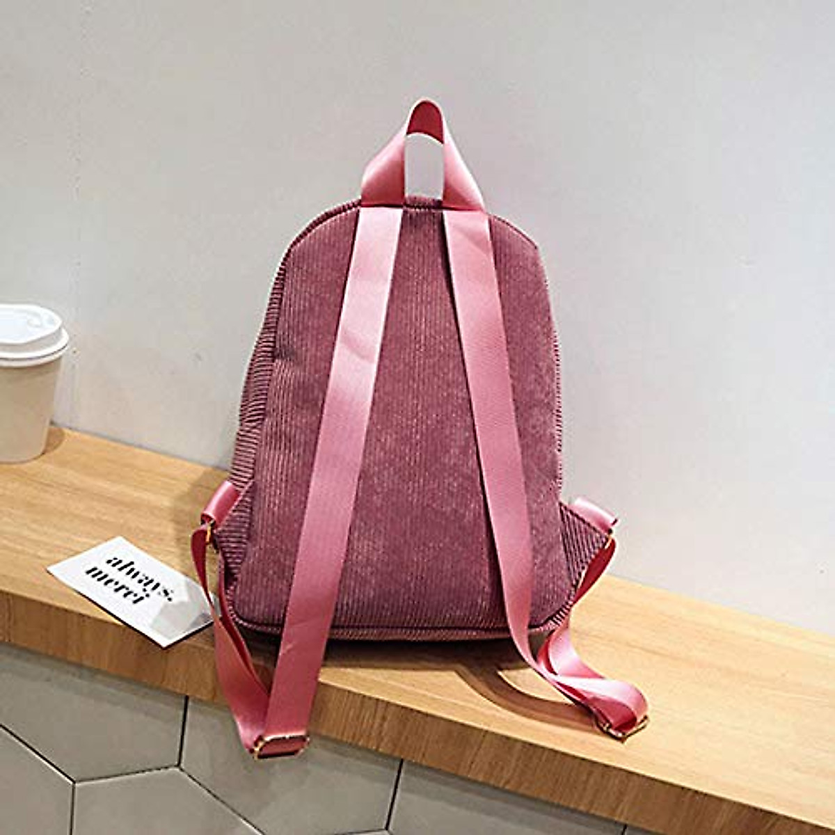 RUIVE Woman Mini Simple Corduroy Backpacks Campus Style Pure Color Leisure Dark Blue Backpack Kids (Pink, one size)