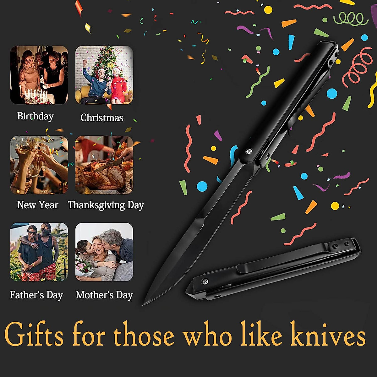 MADSABRE Custom Personalized Knife Pocket Tactical Survival Folding Blade Knives 8.1-in Outdoor Camping Survival Knive Collection Gifts Knifes (Black)