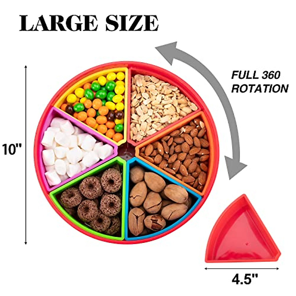 Aichoof Rotating Snack Tray, Colorful Taco Tuesday Heated Lazy Susan Topping Bar, Plastic Storage Food Containers with 6 Removable Bowls, Serving Tray Container with Lid, Perfect For Taco Night