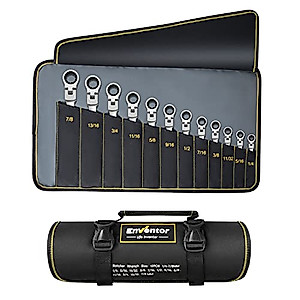 Enventor 180° Flex Head Ratcheting Wrench Set, 12 Pieces SAE 1/4-7/8", CRV Steel, 72-Teeth, 12-Point Combination Ratchet Wrenches Set with Rolling Pouch