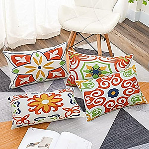 Pyonic Outdoor Lumber Pillow Covers Waterproof Throw Pillow Covers for Patio Furniture Decorative Boho Pillow Case 12x20 Floral Printed for Patio Tent Couch Garden Set of 4,Orange