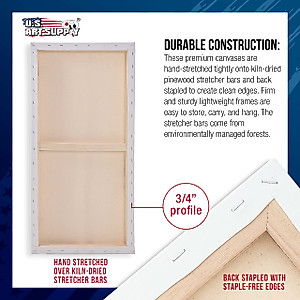 U.S. Art Supply 24 x 48 inch Stretched Canvas 12-Ounce Primed 3-Pack - Professional White Blank 3/4" Profile Heavy-Weight Gesso Acid Free Bulk Pack - Painting, Acrylic Pouring, Oil Paint