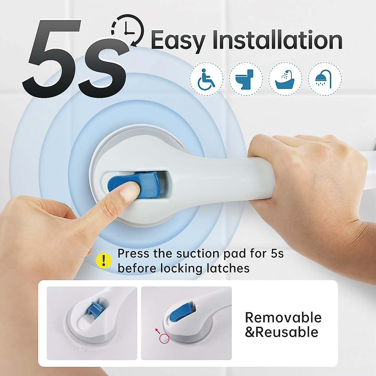 QixieTech Grab Bars for Bathtubs and Showers, 2 Pack 16 Inch Shower Handles for Elderly Suction Grab Bars for Seniors Shower Grab Bar