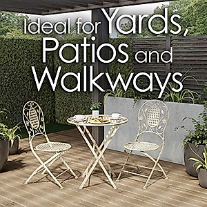 Lavish Home 80-OUTD-1 Outdoor Furniture for Garden, Patio, Porch Folding Bistro Set – 3PC Table and Chairs with Lattice & Leaf Design, White