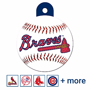 GoTags MLB Atlanta Braves Personalized Dog Tags, Round Baseball Shape Solid Brass Engraved Pet ID Tags