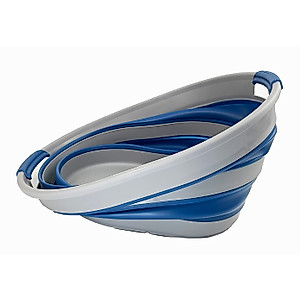 SAMMART 23L (6 Gallons) Collapsible Plastic Laundry Basket - Oval Tub - Foldable Storage Container/Organizer -Portable Washing Tub -Space Saving Laundry Hamper (Grey/Mist Blue (Set of 2))