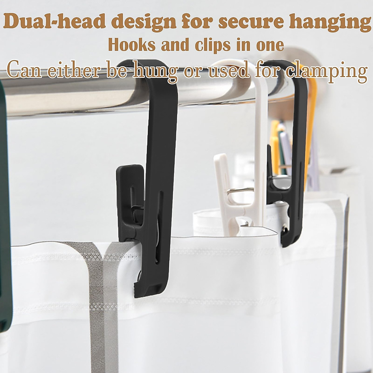 Realand 10pcs Large Clothes Pins with Hooks - Sturdy Laundry Hooks with Clips, Reversible Closet Bathroom Hanging Clips for Towel Shower Curtain Boot Hangers Sock Robe