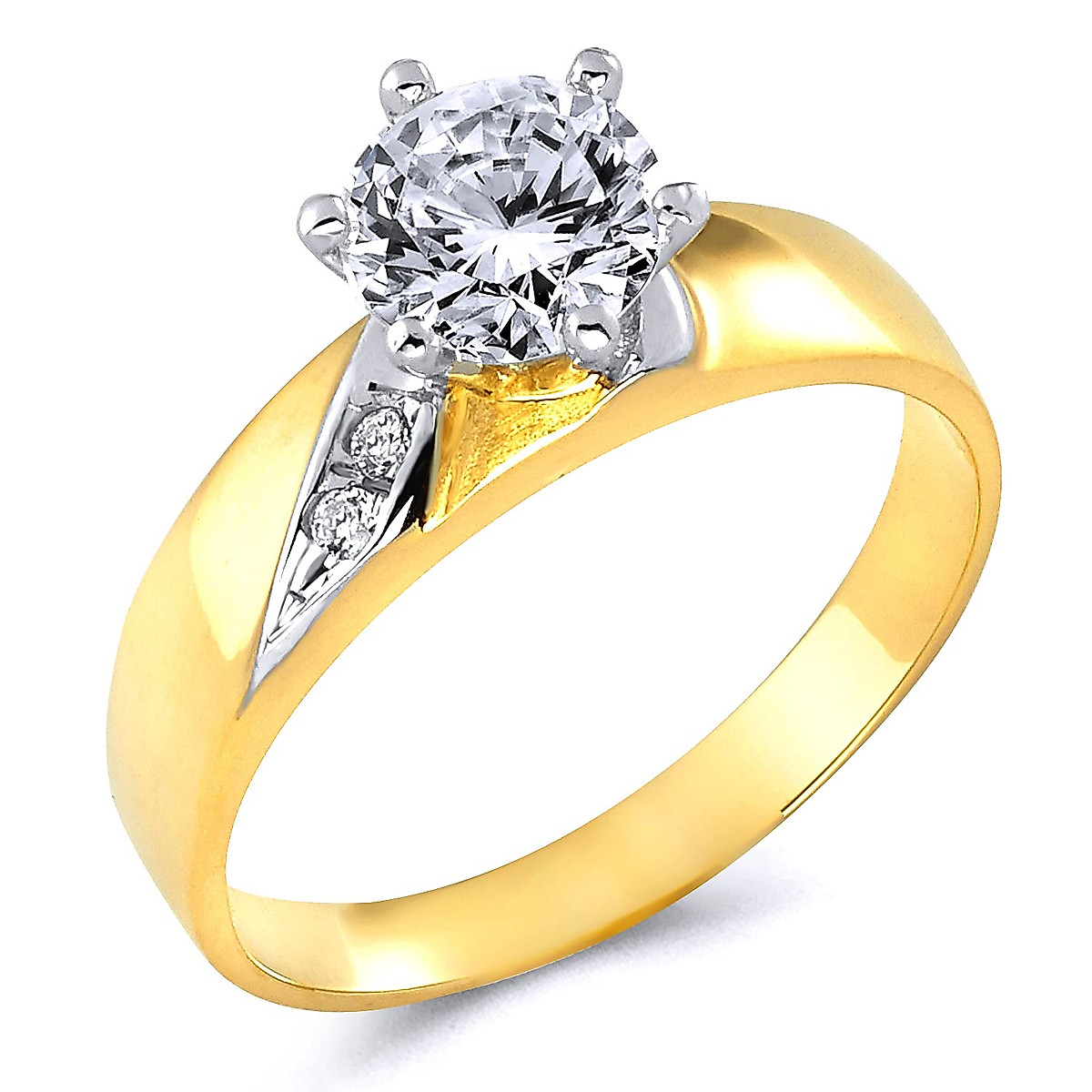 14k Two Tone Gold SOLID Engagement Ring and Wedding Band 2 Piece Set - Size 7