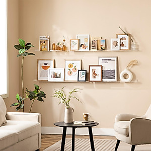 HBlife Acrylic Clear 2 Pack 72 Inch Floating Shelves, Picture Frames Display Rack Set of 2, Narrow Wall Mounted Picture Ledge Shelf for Living Room Bedroom Decor Books Photo Frames