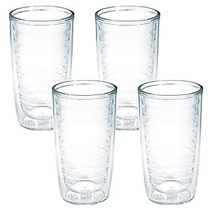 Tervis Made in USA Double Walled Clear & Colorful Tabletop Insulated Tumbler Cup Keeps Drinks Cold & Hot, 16oz - 4pk, Clear