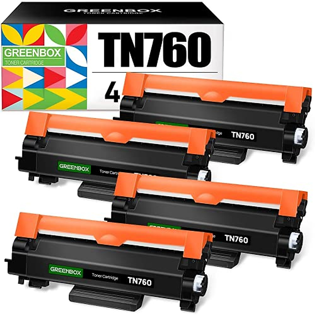 GREENBOX Compatible Toner Cartridge Replacement for Brother TN760 TN-760 TN730 TN-730 for Brother MFC-L2710DW HL-L2350DW HL-L2370DW HL-L2395DW MFC-L2750DW DCP-L2550DW HL-L2390DW MFC-L2730DW (4 Black)