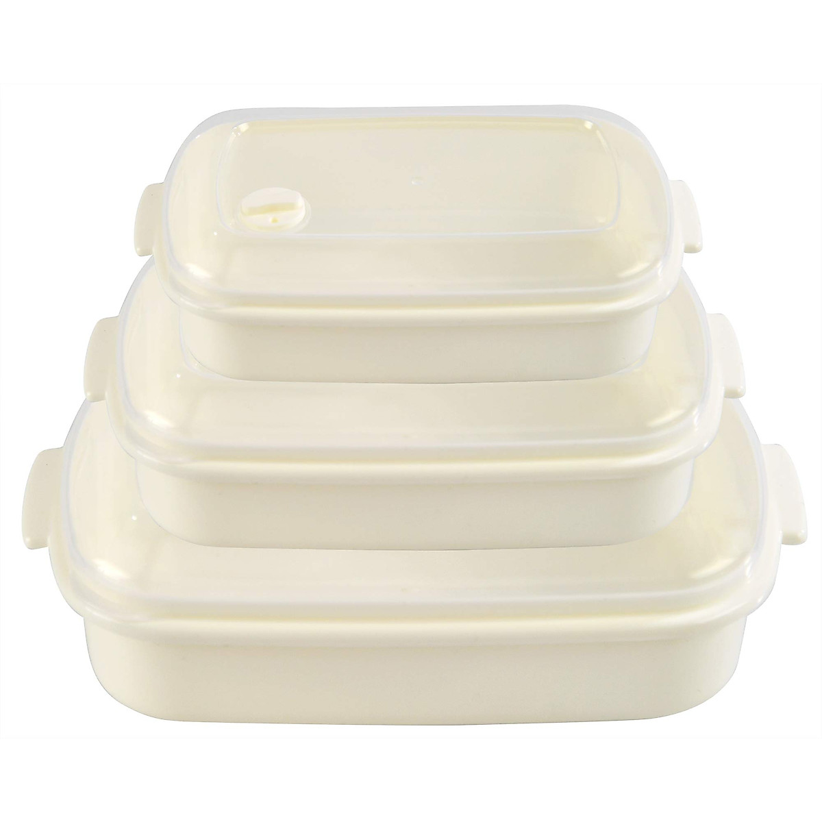 Home-X Rectangle Food Storage Containers, Microwave Cookware, Easy Storage – 21 oz / 27 oz / 81 oz Capacity - Set of 3 – Cream