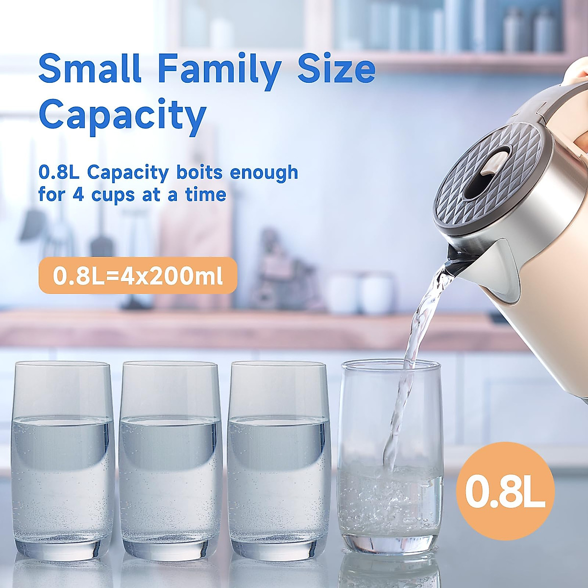 Eyhmhy Small Electric Tea Kettle Stainless Steel,0.8L Portable Travel Hot Water Boiler, 800 Watts Mini Electric Coffee Kettle